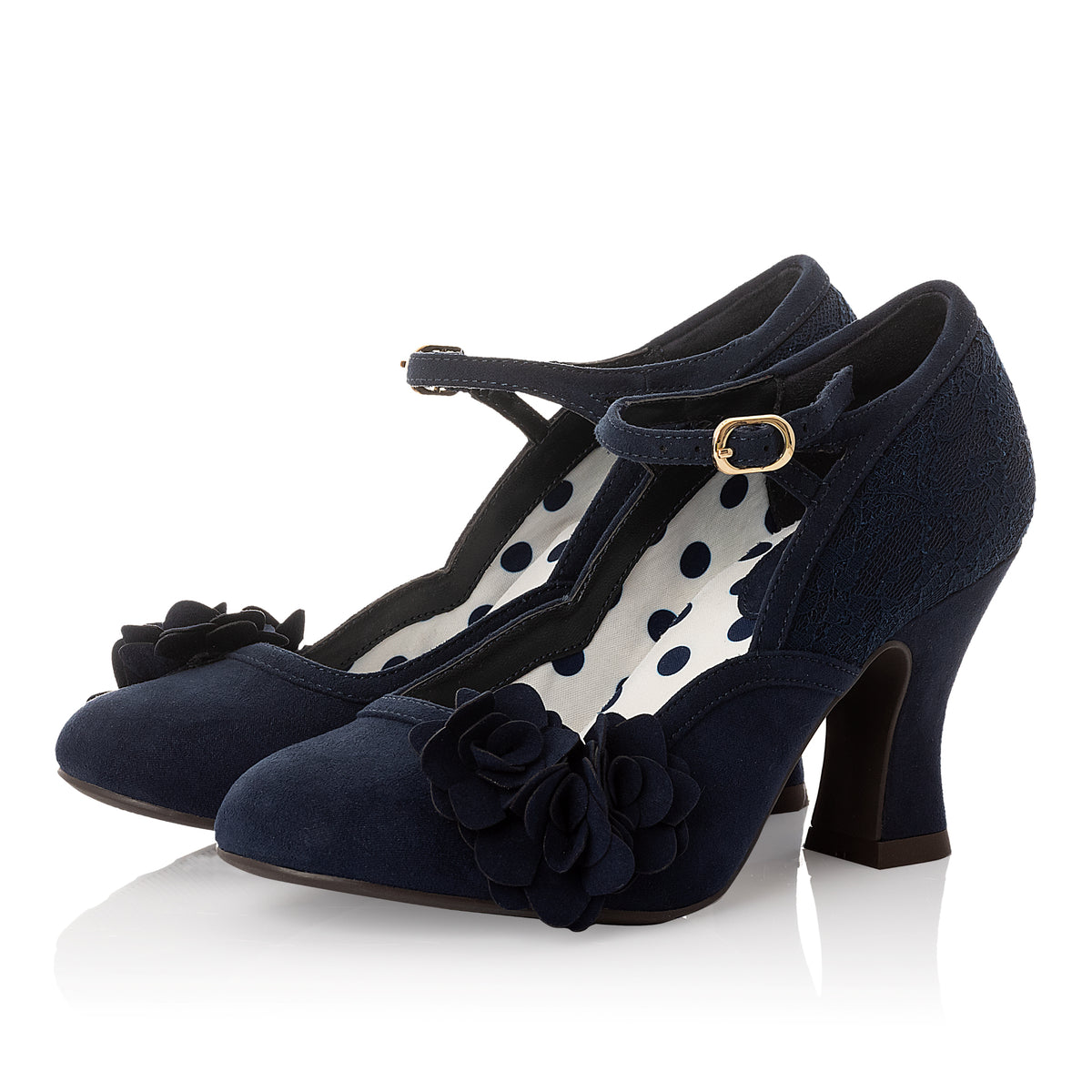 Lynn Navy Lace Mid Heel Bar Shoe with Indulgence Soles by Ruby Shoo – Belle Divino