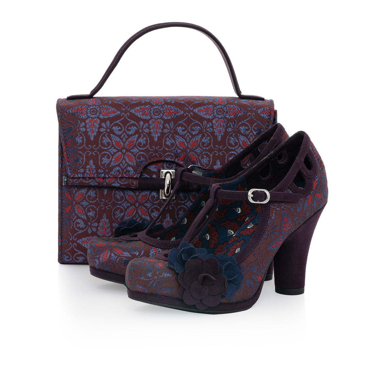 Valerie Aubergine T-Bar High Heels& Matching Malibu Bag by Ruby Shoo – Belle Divino