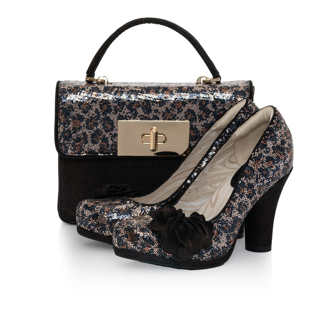 Eva Leopard Sequin High Cut Court Shoe & Matching Perugia Bag by Ruby – Belle Divino
