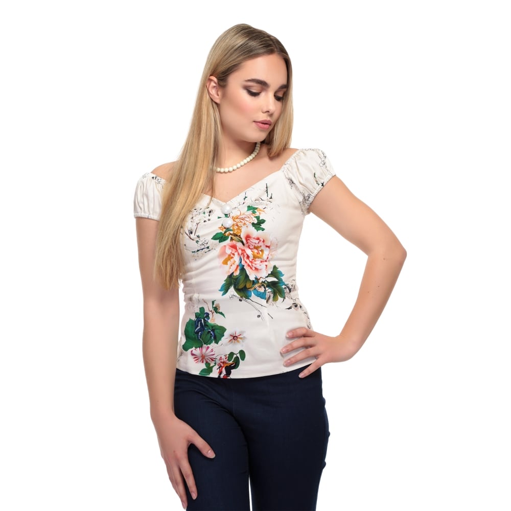 Collectif Vintage Womens 1950s Blossom Print Dolores Doll Top Belle