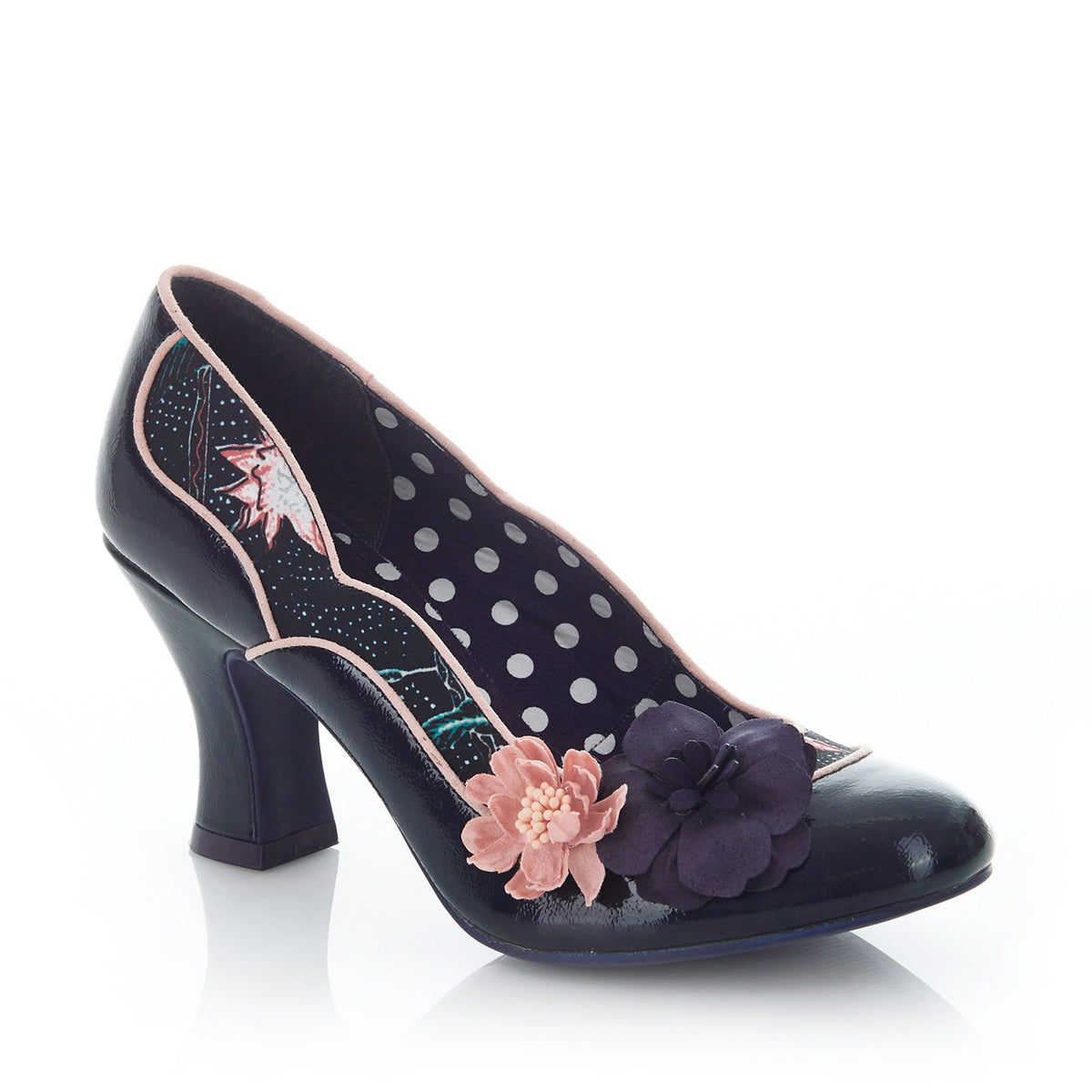 Ruby Shoo Viola Navy Blue Floral Mid Heel Court Shoe by Ruby Shoo ...