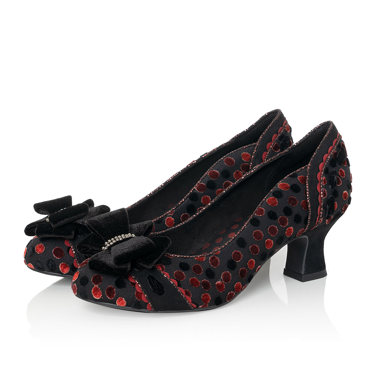 Rhea Red Noir Spot Mid Heel Court Shoes by Ruby Shoo – Belle Divino