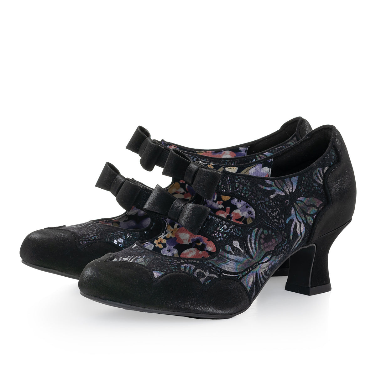 Sophia Black Butterfly Mid Heel Bow Shoes by Ruby Shoo – Belle Divino