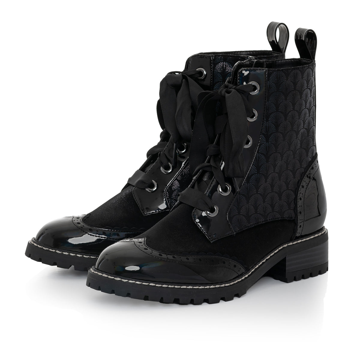 Sante Onyx Chunky Flexible Lace Up Boot Black Faux Pony by Ruby Shoo ...