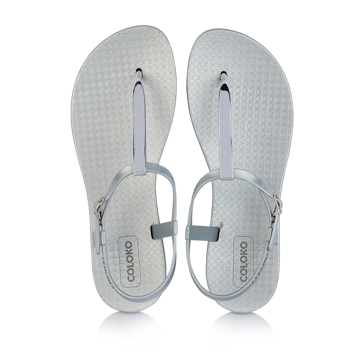 Coloko Sakura Metallic Silver Chrome Curve Slim Sole T-bar Flip Flops ...