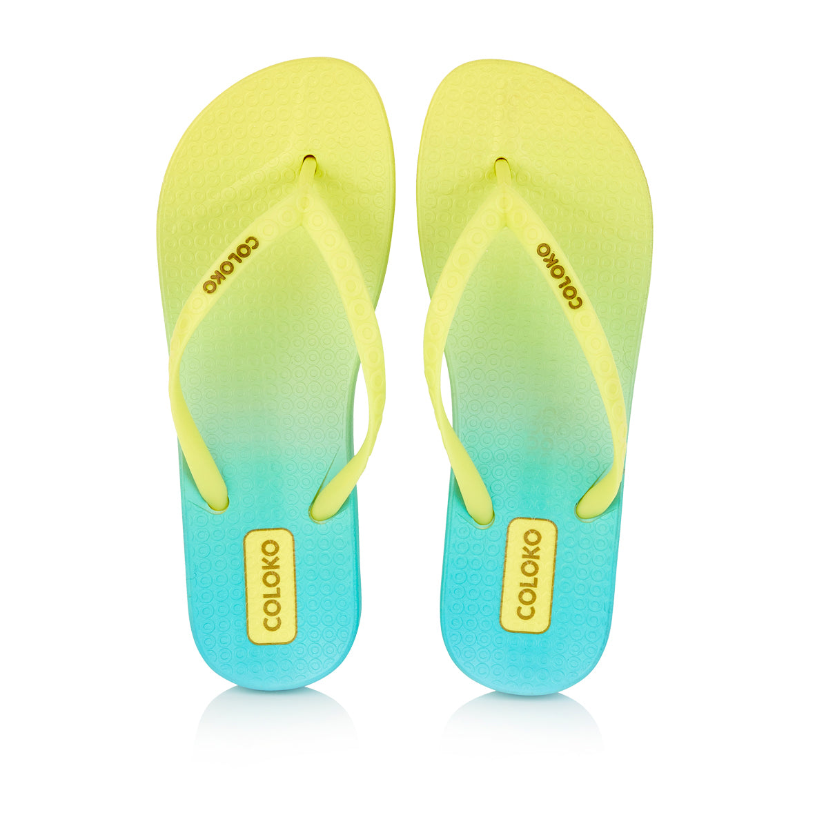 Coloko Ti Yellow Blue Ombre Dip Dye Two Tone Anatomic Flip Flops Sanda ...