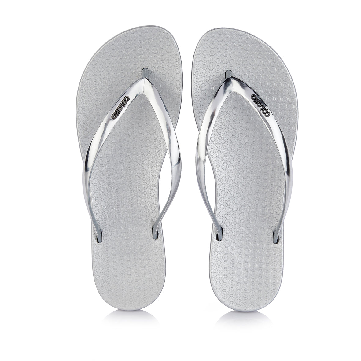 Coloko Dahlia Chrome Metallic Silver Ergonomic Footbed Flip Flops ...