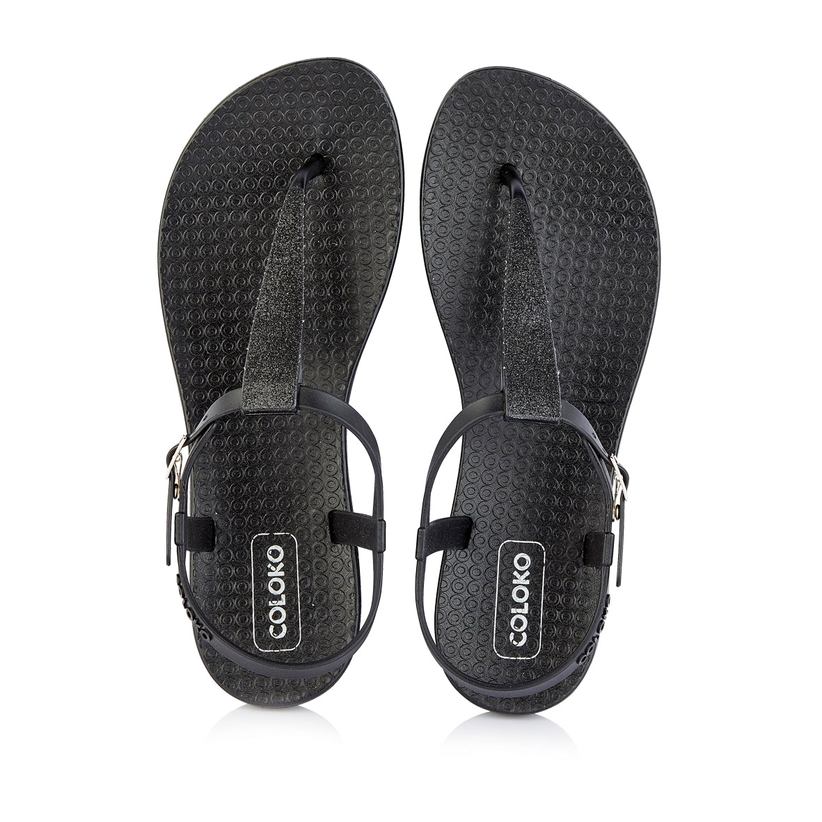 Coloko Amaryllis Black Glitter Glamorous Sparkly T-bar Flip Flops ...