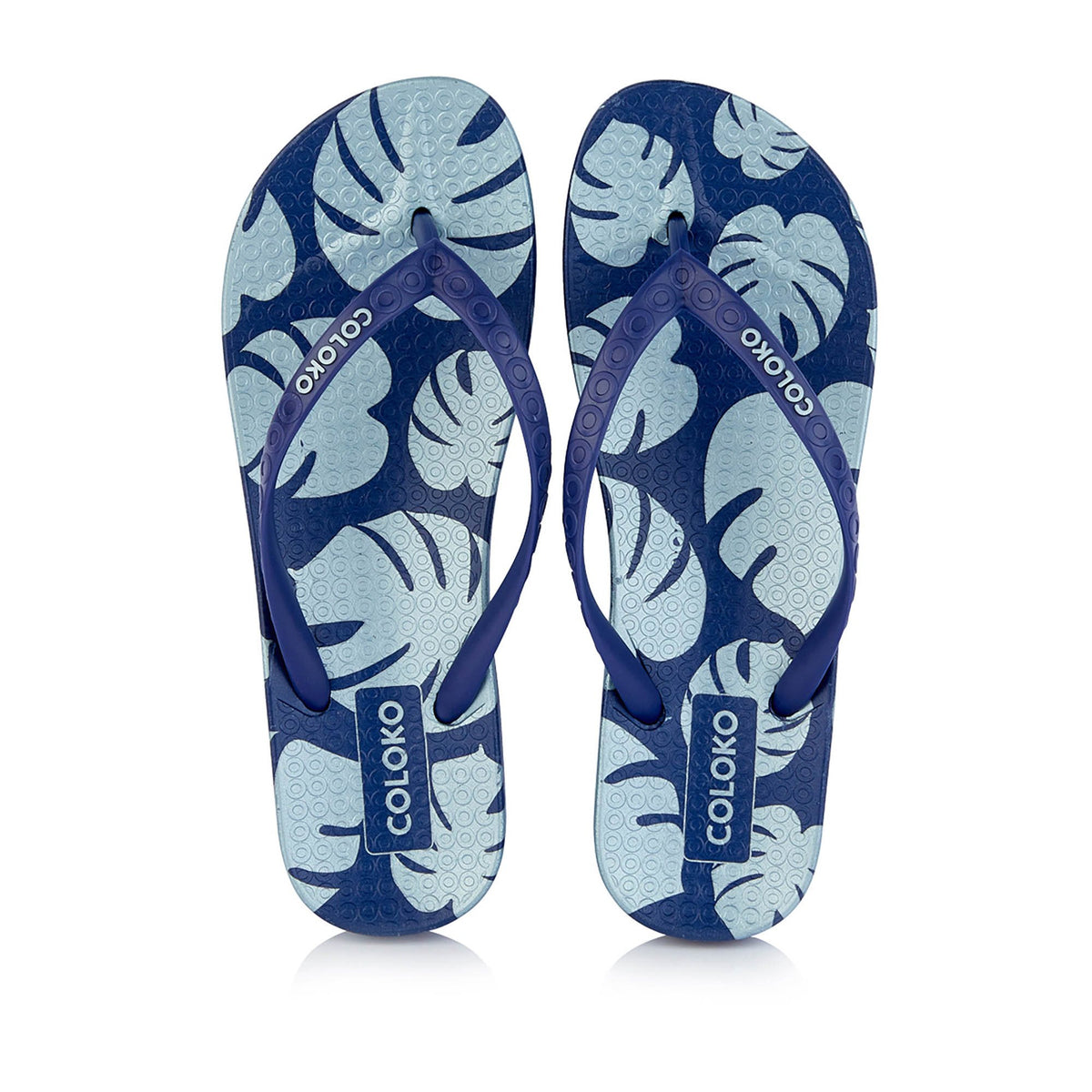 Coloko Ixora Navy & Silver Leaf Ergonomic Footbed Flip Flops – Belle Divino