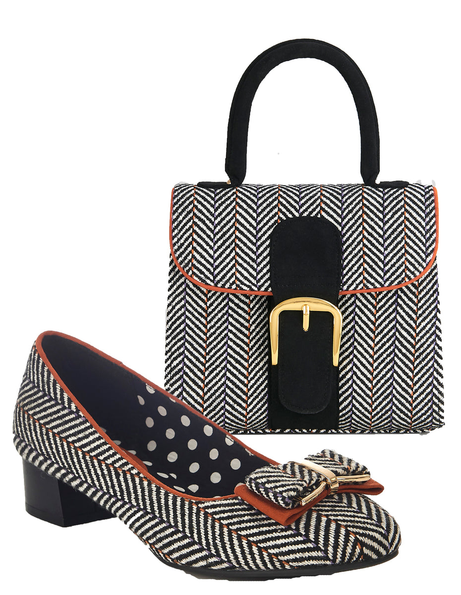 June Tweed Fabric Low Heel Pumps & Matching Riva Bag by Ruby Shoo ...