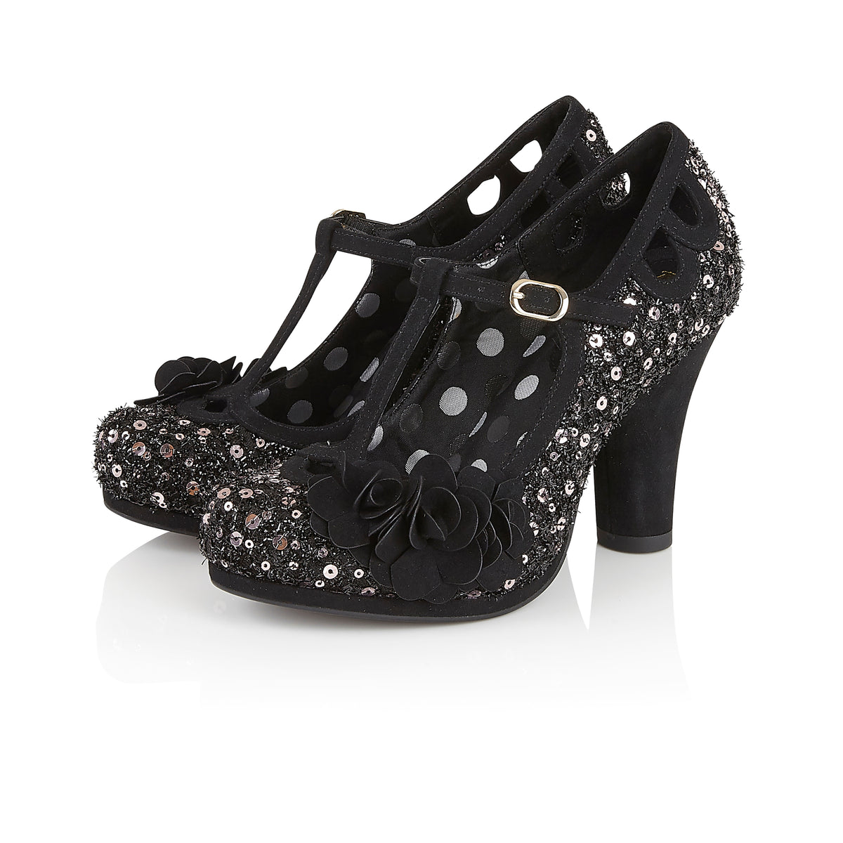 Valerie Black Sequin T-Bar High Heels by Ruby Shoo – Belle Divino