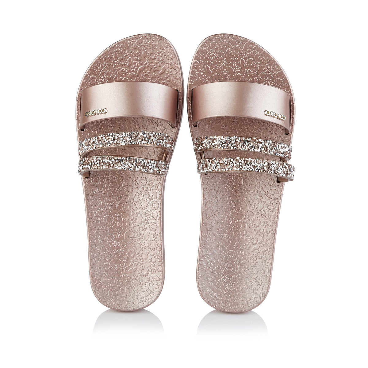 Coloko Moonbeam Jewelled Slider Sandals Rose Gold / Pewter – Belle Divino