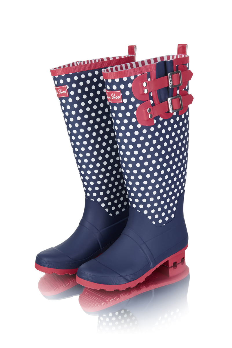 Layla Navy Blue Spots Wellington Boot Wellies by Ruby Shoo – Belle Divino