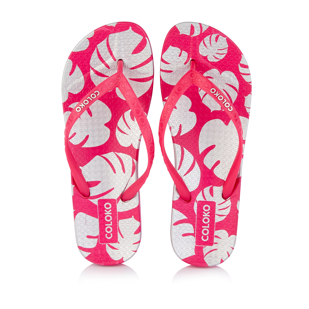 Coloko Ixora Pink & Silver Leaf Ergonomic Footbed Flip Flops – Belle Divino