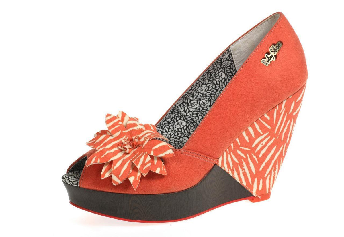 Greta Coral Peeptoe Wedges by Ruby Shoo – Belle Divino